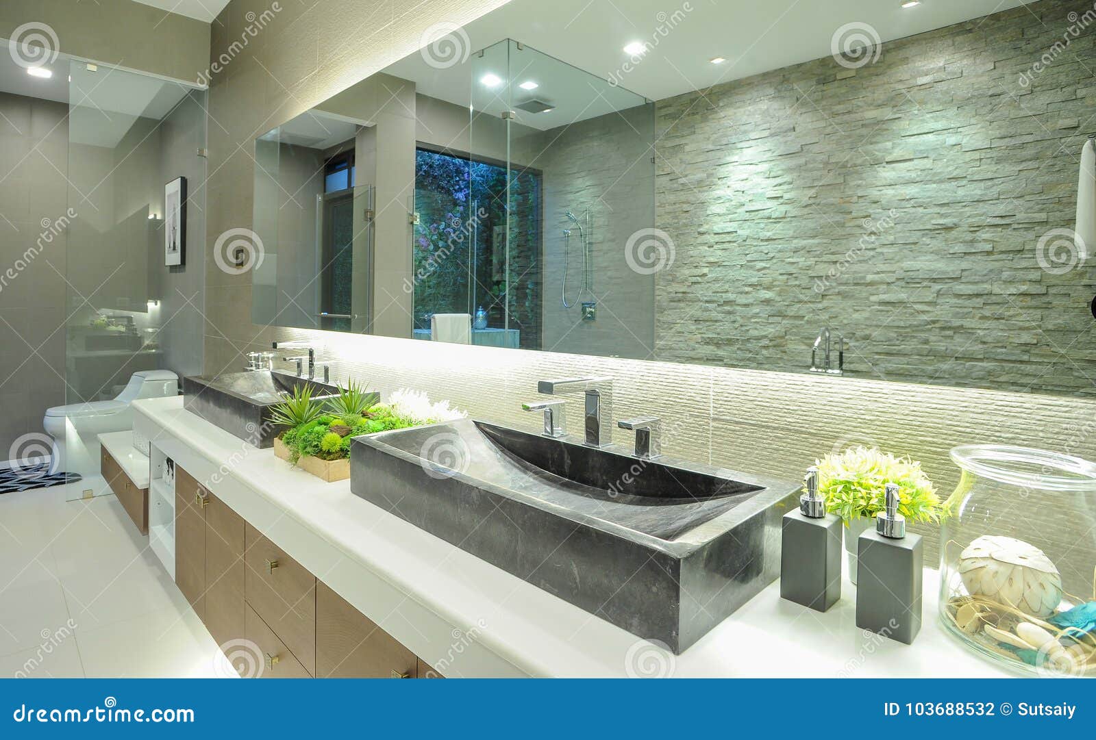 Modern restroom stock photo. Image of elegant, home - 103688532