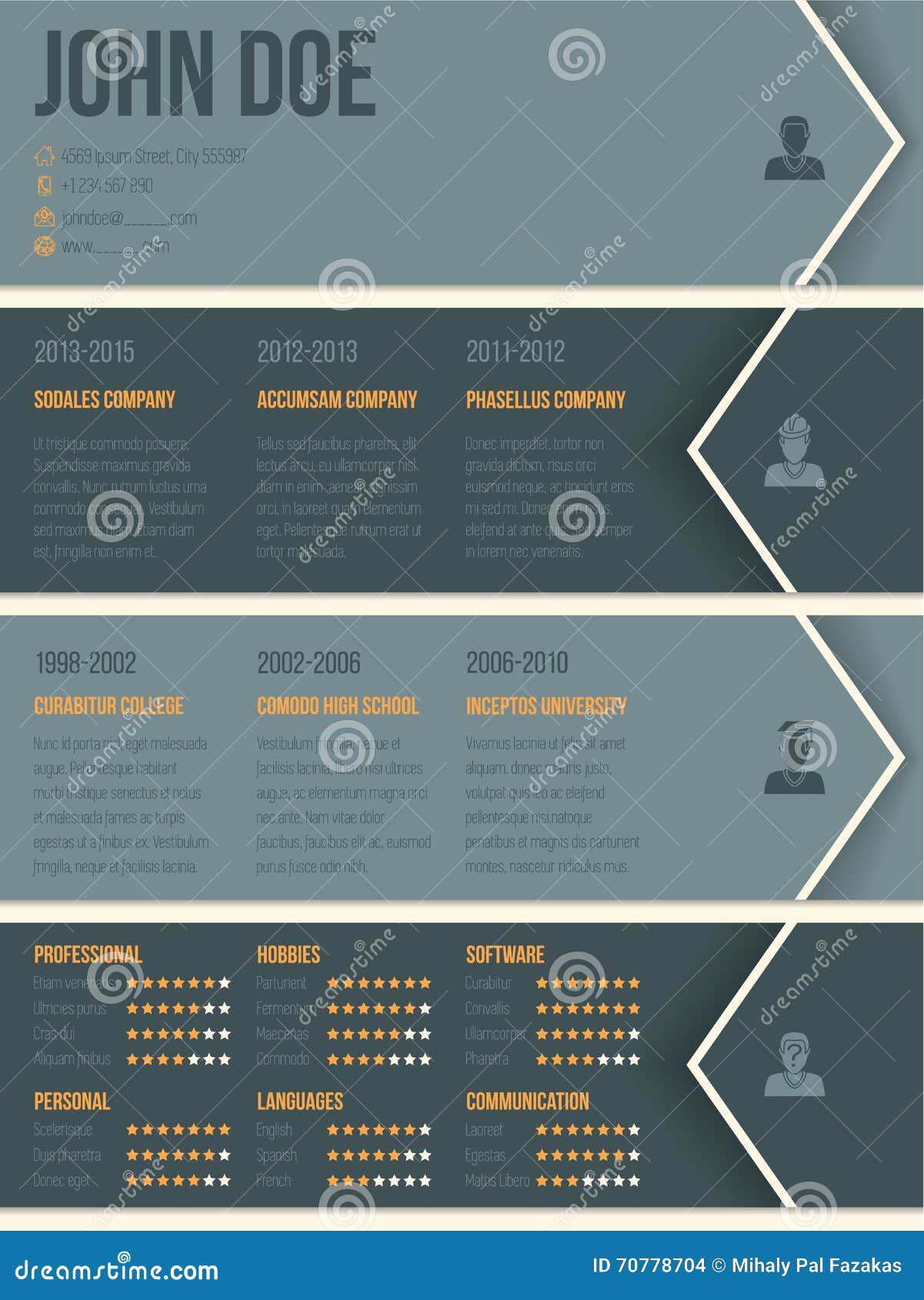 Modern Resume Cv with Arrows and Shadows in Dark Green Stock Vector ...