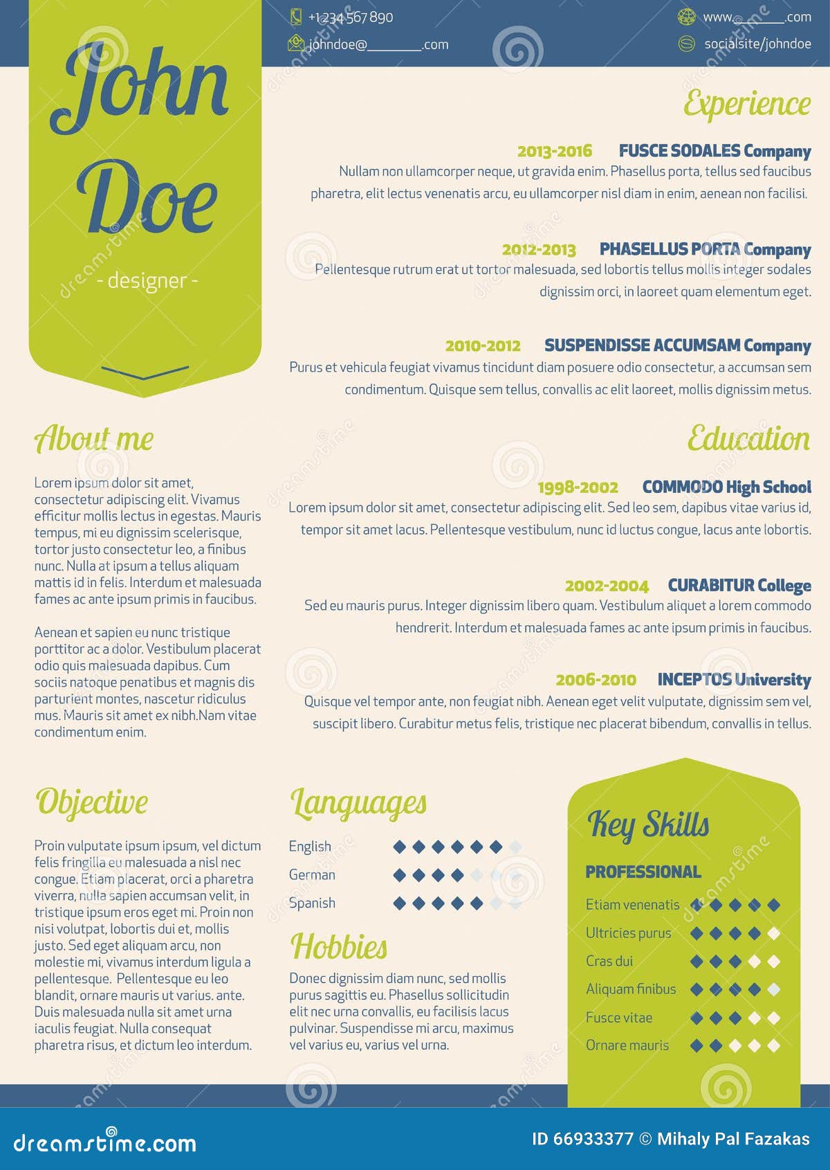 Modern Resume Cv with Green Ribbon Stock Vector - Illustration of seek ...