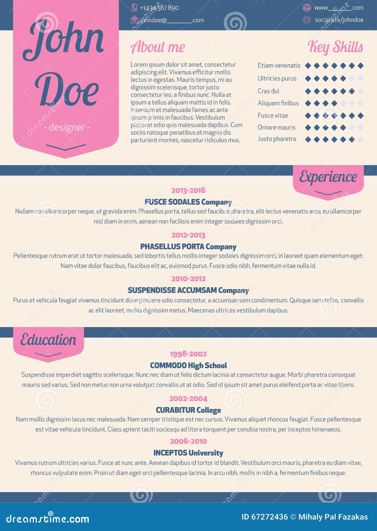 Modern Resume Cv With Pink Ribbon Vector Illustration | CartoonDealer ...