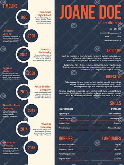 Modern Resume Cv Template Beginning with Timeline Stock Illustration ...