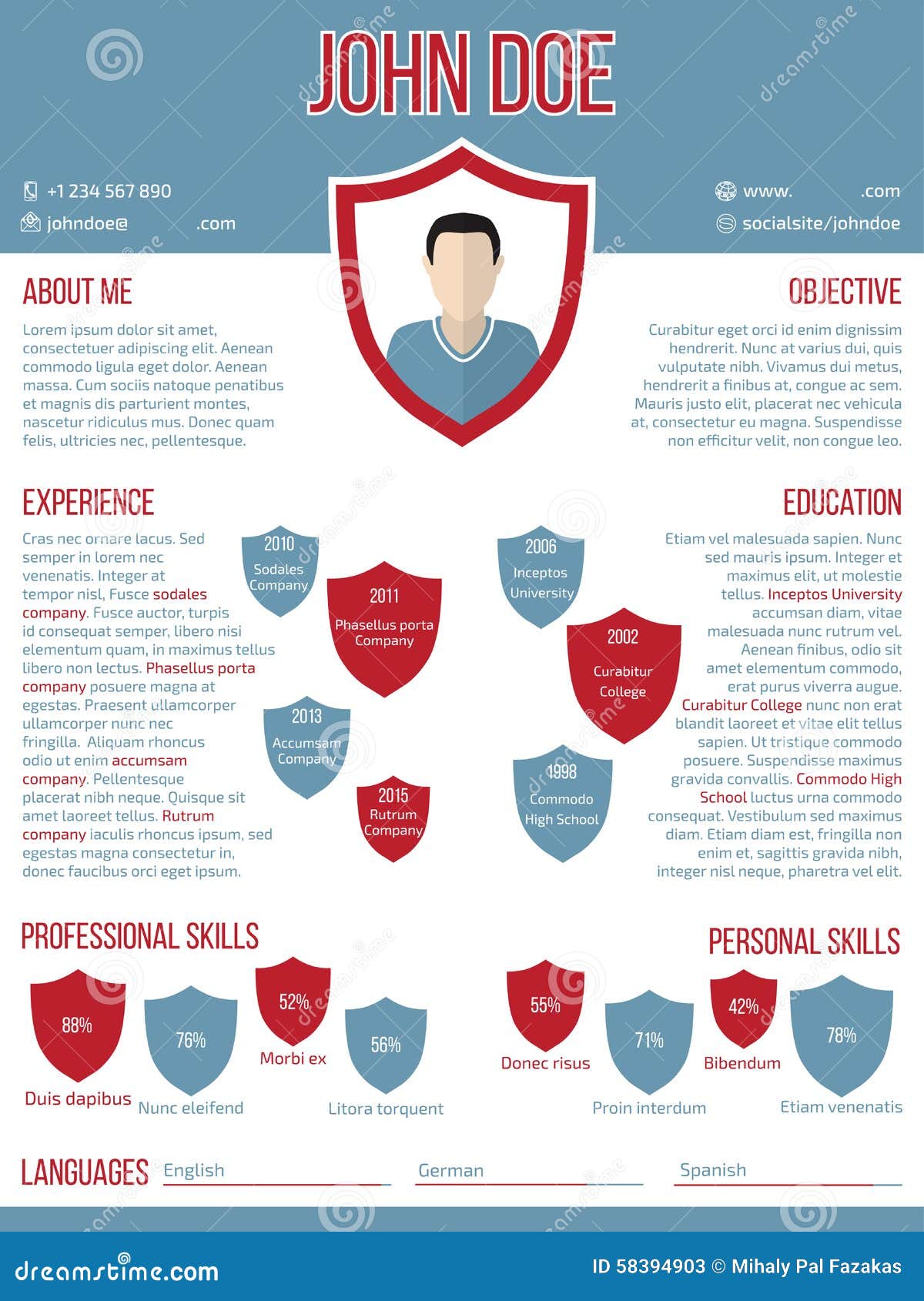 Modern Resume Cv Template with Shield Shaped Photo Stock Vector ...