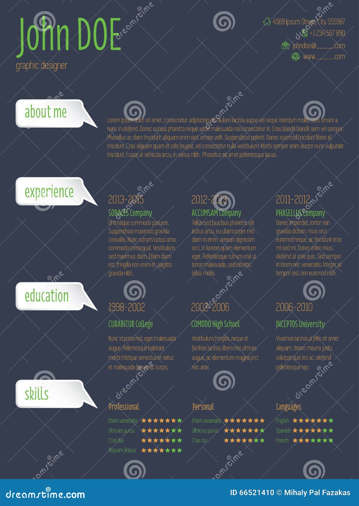 Modern Resume Cv Template with Speech Bubbles Stock Vector ...