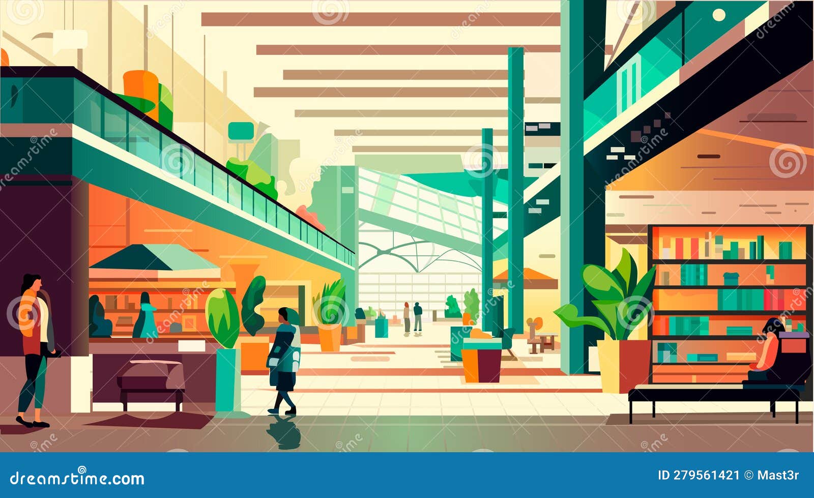 Modern Retail Store with Many Shops Shopping Mall Interior Horizontal ...