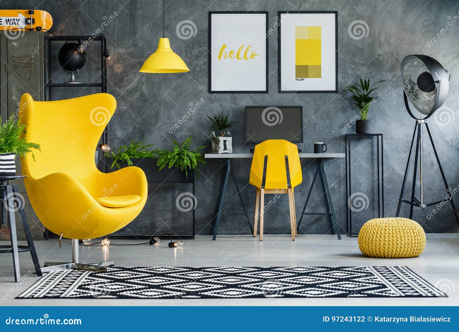 Modern Retro Studio with Desk Stock Photo - Image of pouf, metal: 97243122