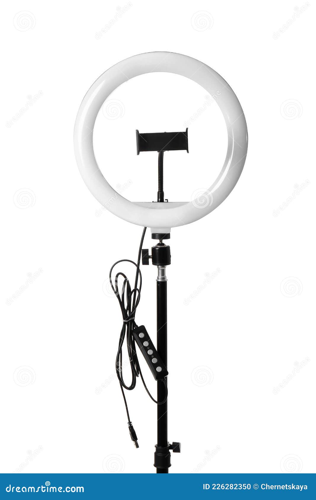 Modern Ring Light on Stand Against White Background Stock Photo - Image ...