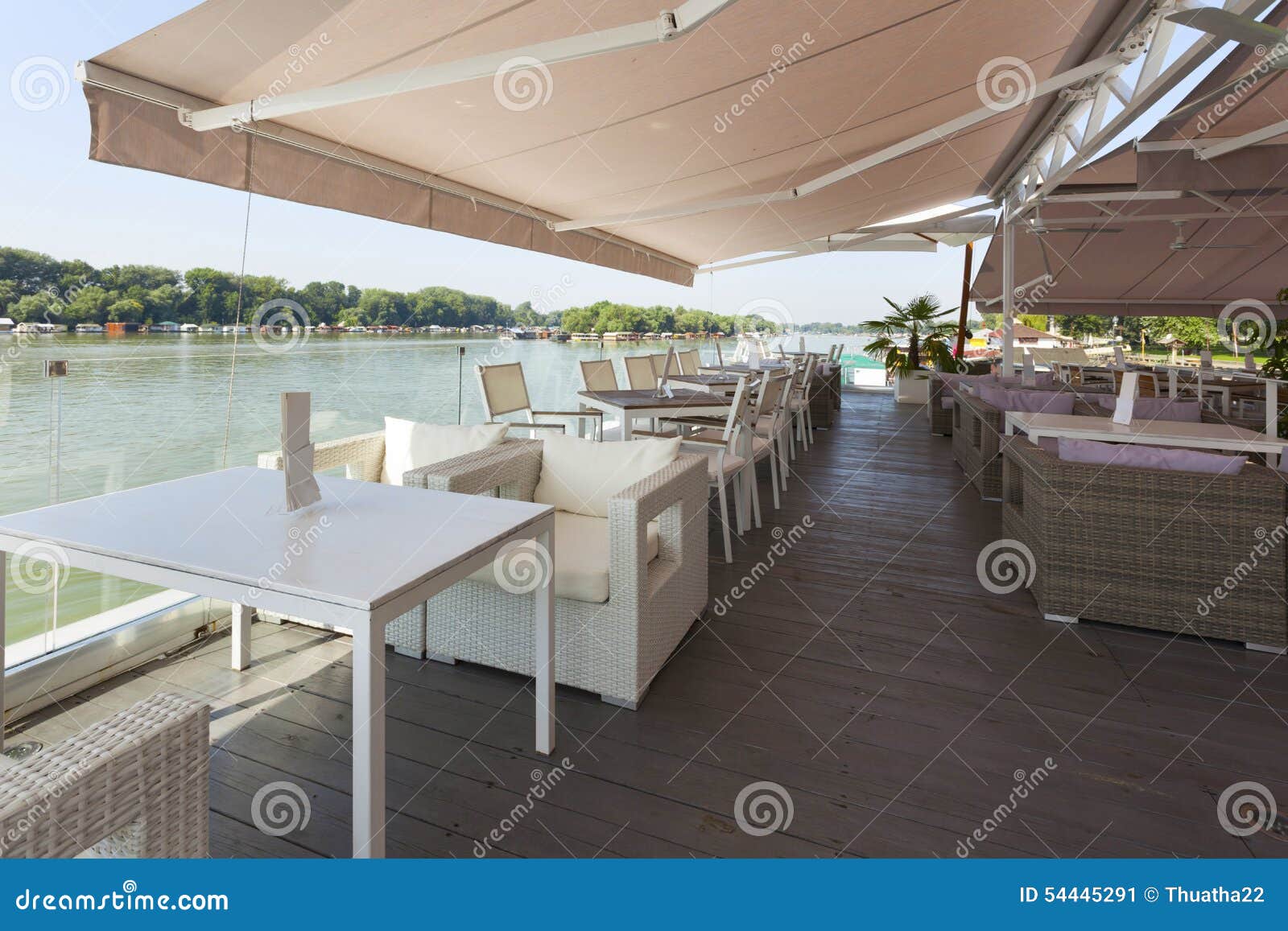 Modern Riverside Cafe Terrace in the Morning Stock Image - Image of ...