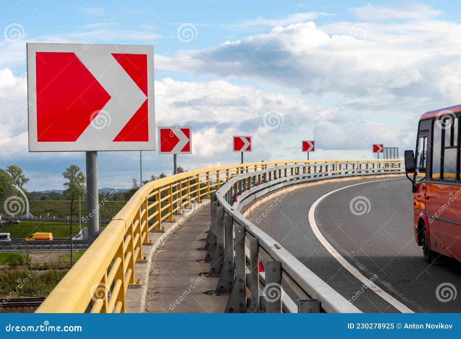 Modern Road Interchange and Road Signs Indicating the Direction of the ...