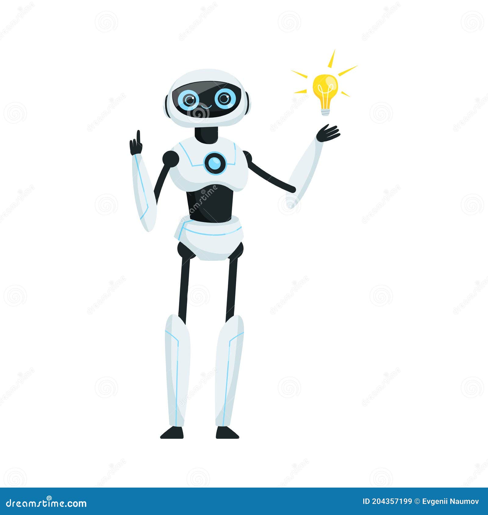 Modern Robot As Programmable Machine Standing with Light Bulb Vector ...