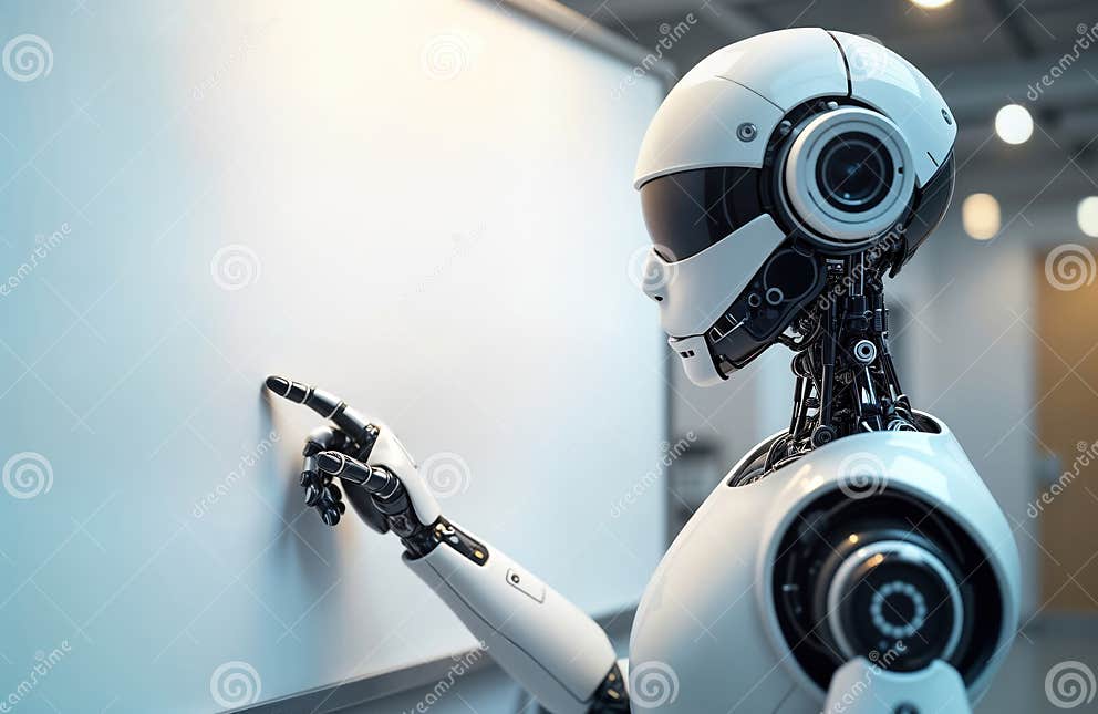 Modern Robot Assists Student in Study. Futuristic Tech Aids Learning ...