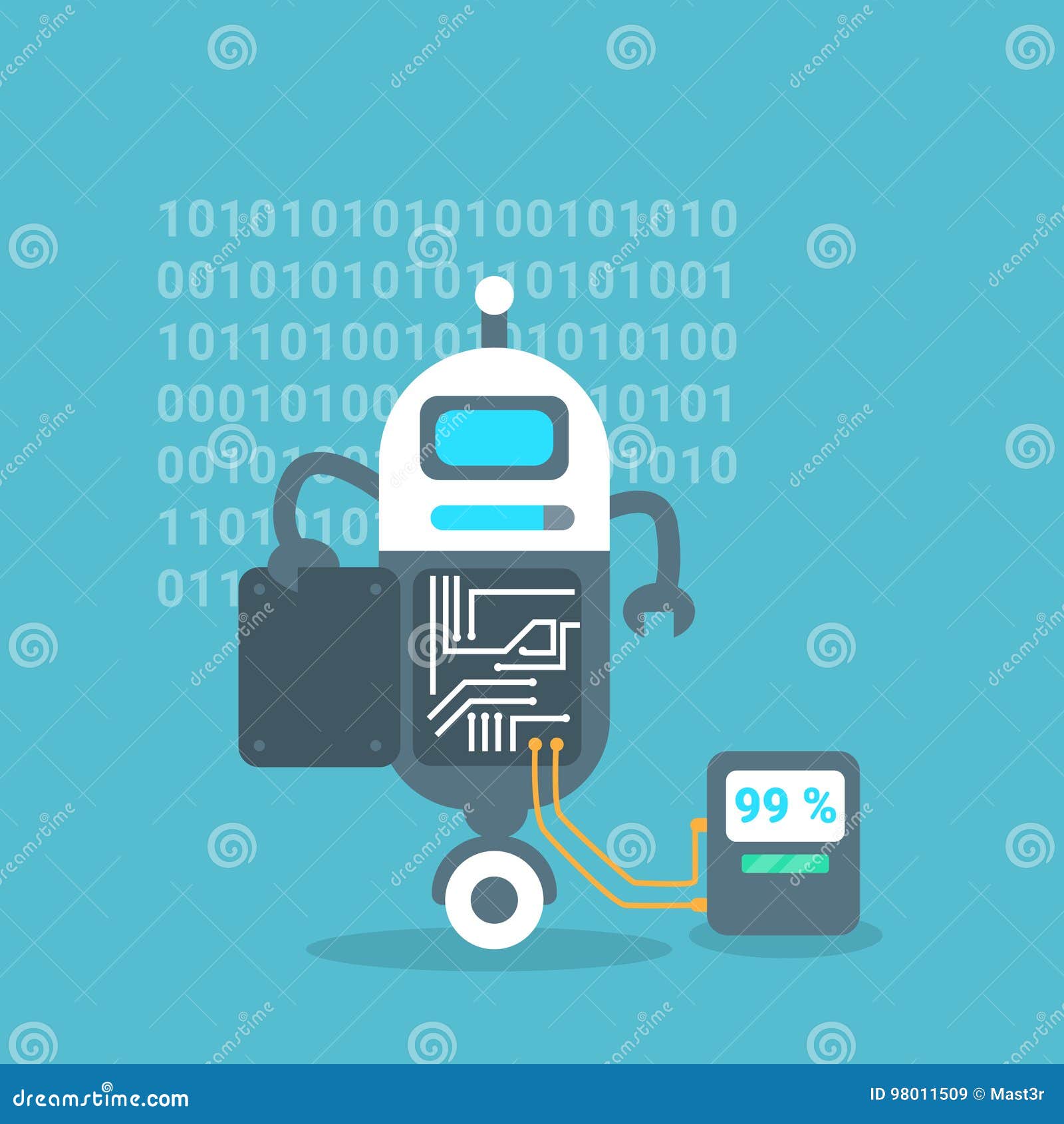 Set Robot Low Battery Charge, Humanoid Robot, Robotic Arm On Factory ...