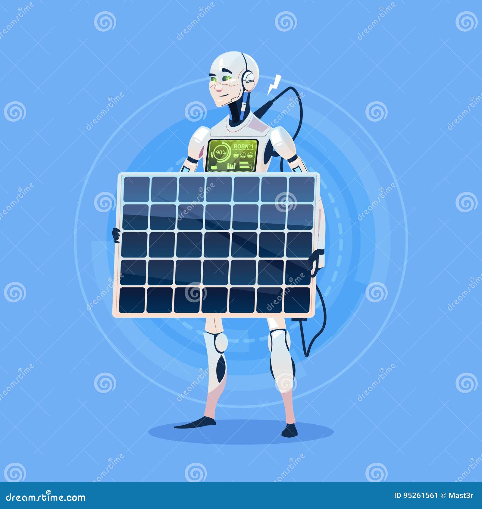 Modern Robot Charging Battery from Solar Panel Futuristic Artificial ...