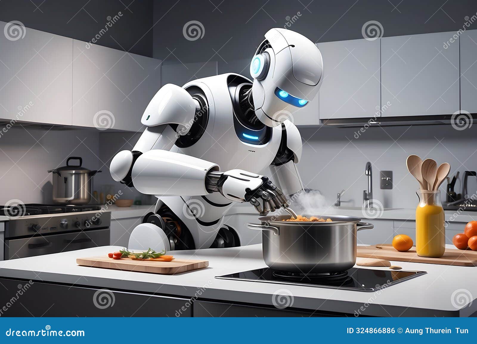 A Modern Robot Cooking in a Kitchen Stock Photo - Image of direction ...