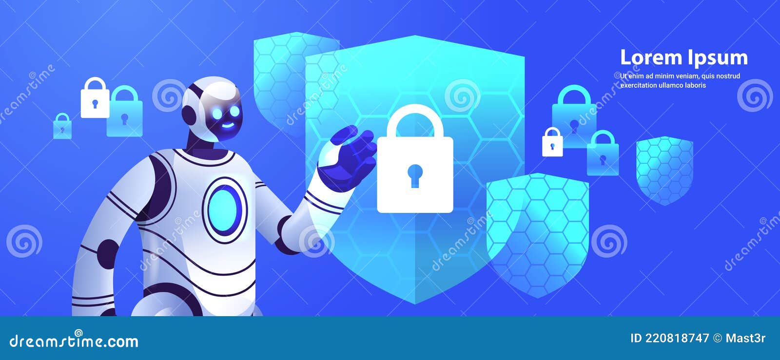 Modern Robot Cyborg with Protection Shield Cyber Security Data ...