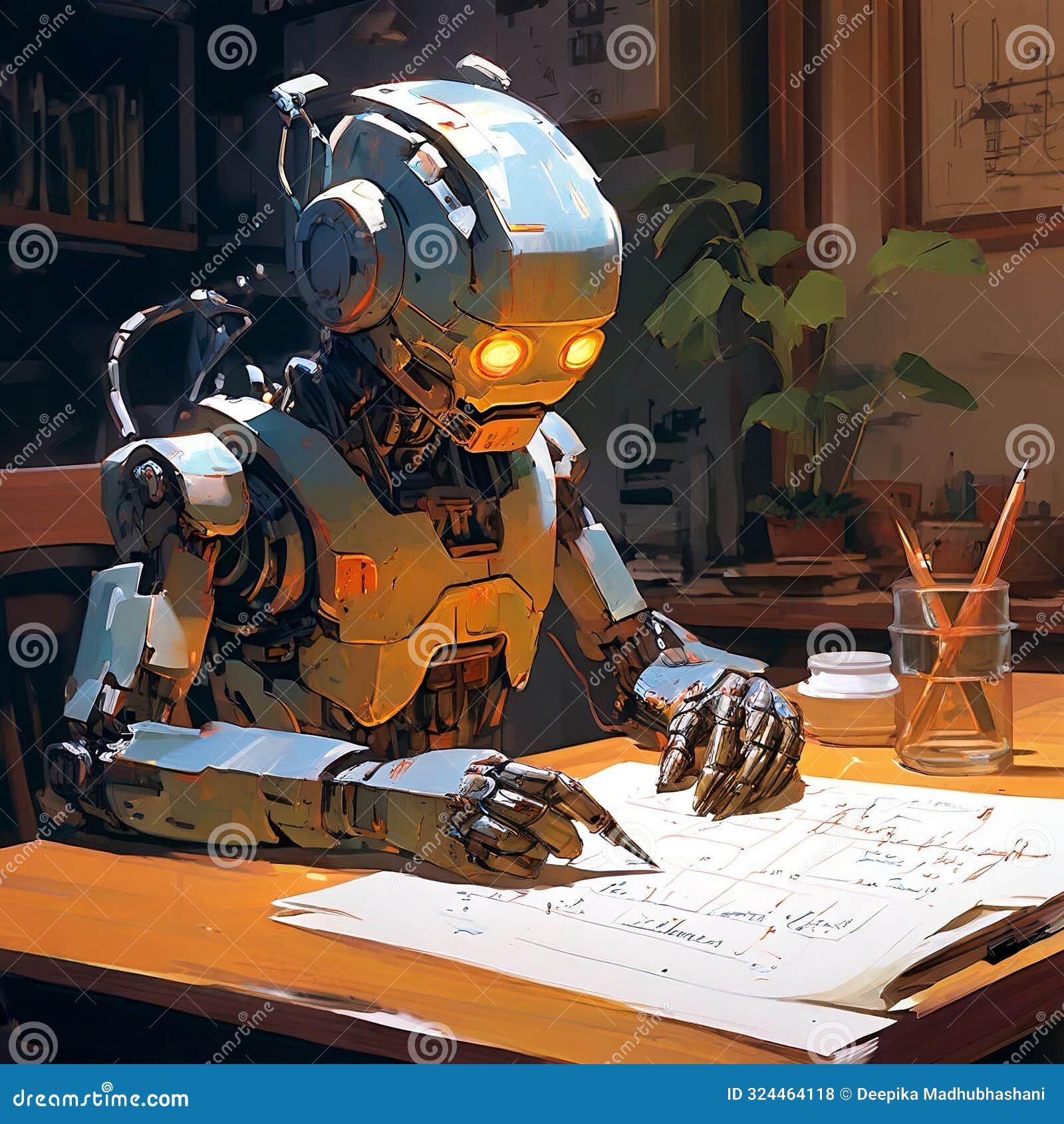 Modern Robot with Documentary Work, Robot Writing a Note Stock ...