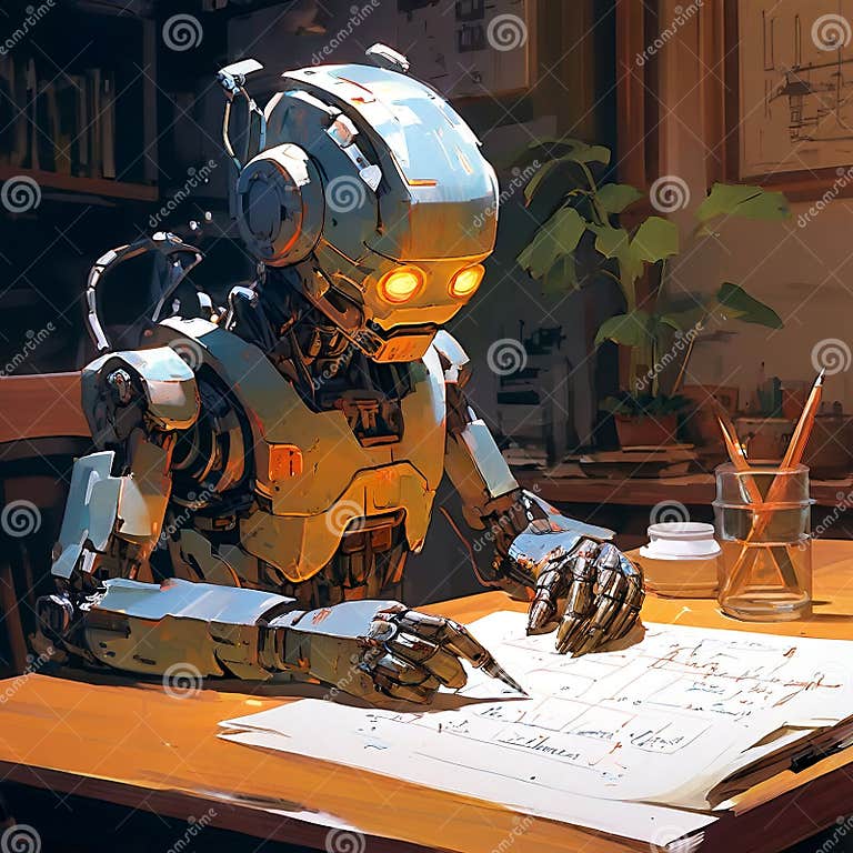 Modern Robot with Documentary Work, Robot Writing a Note Stock ...
