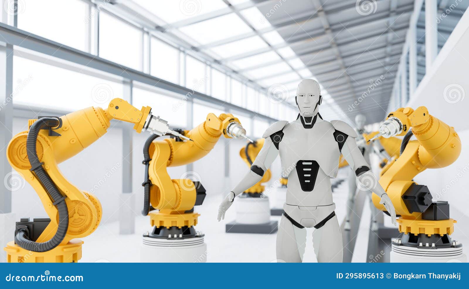 A Modern Robot Factory, Robot Arms are Assembling a Robot. Artificial ...