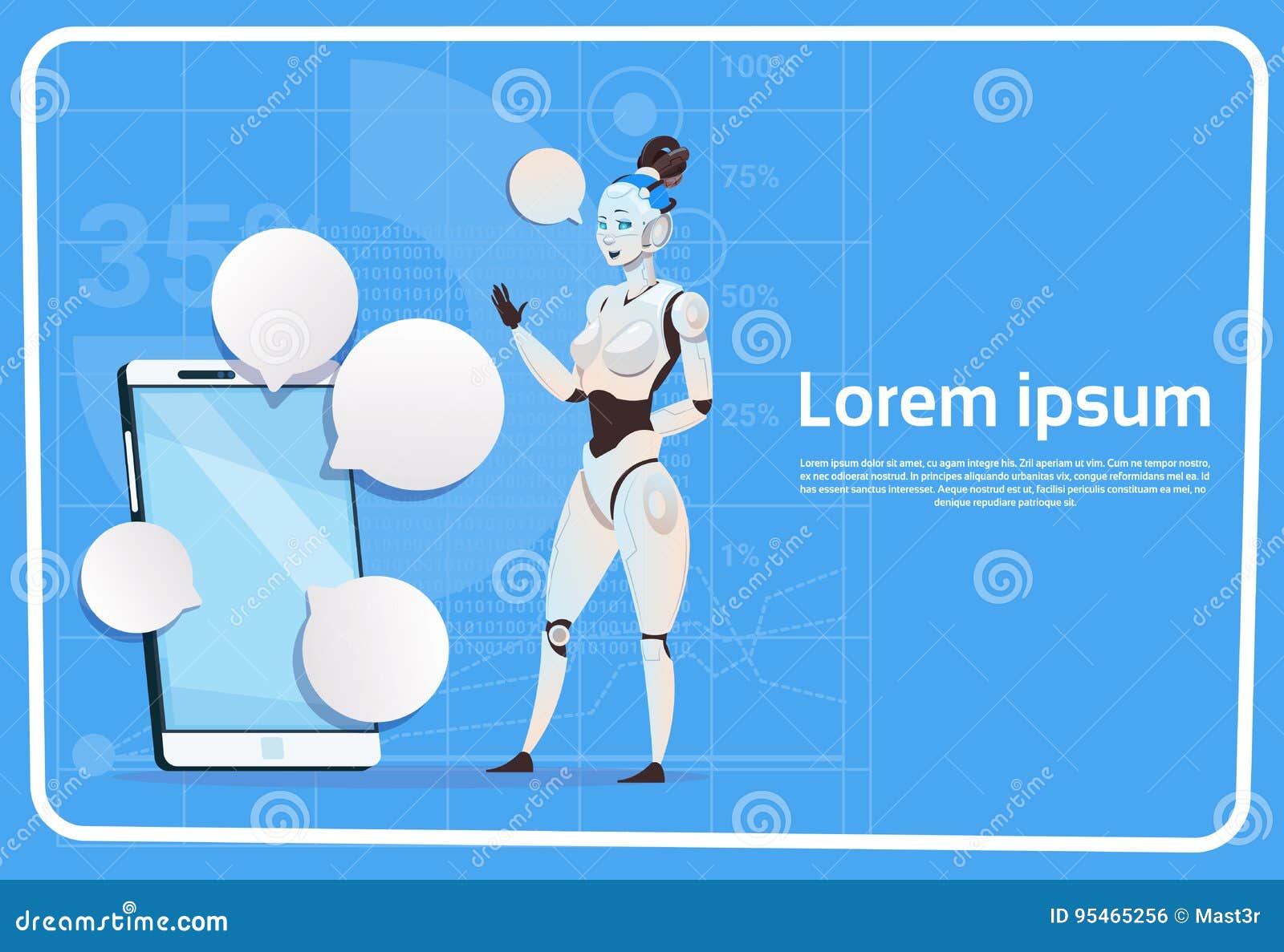 Modern Robot Female and Cell Smart Phone Chat Bubble Social Media ...