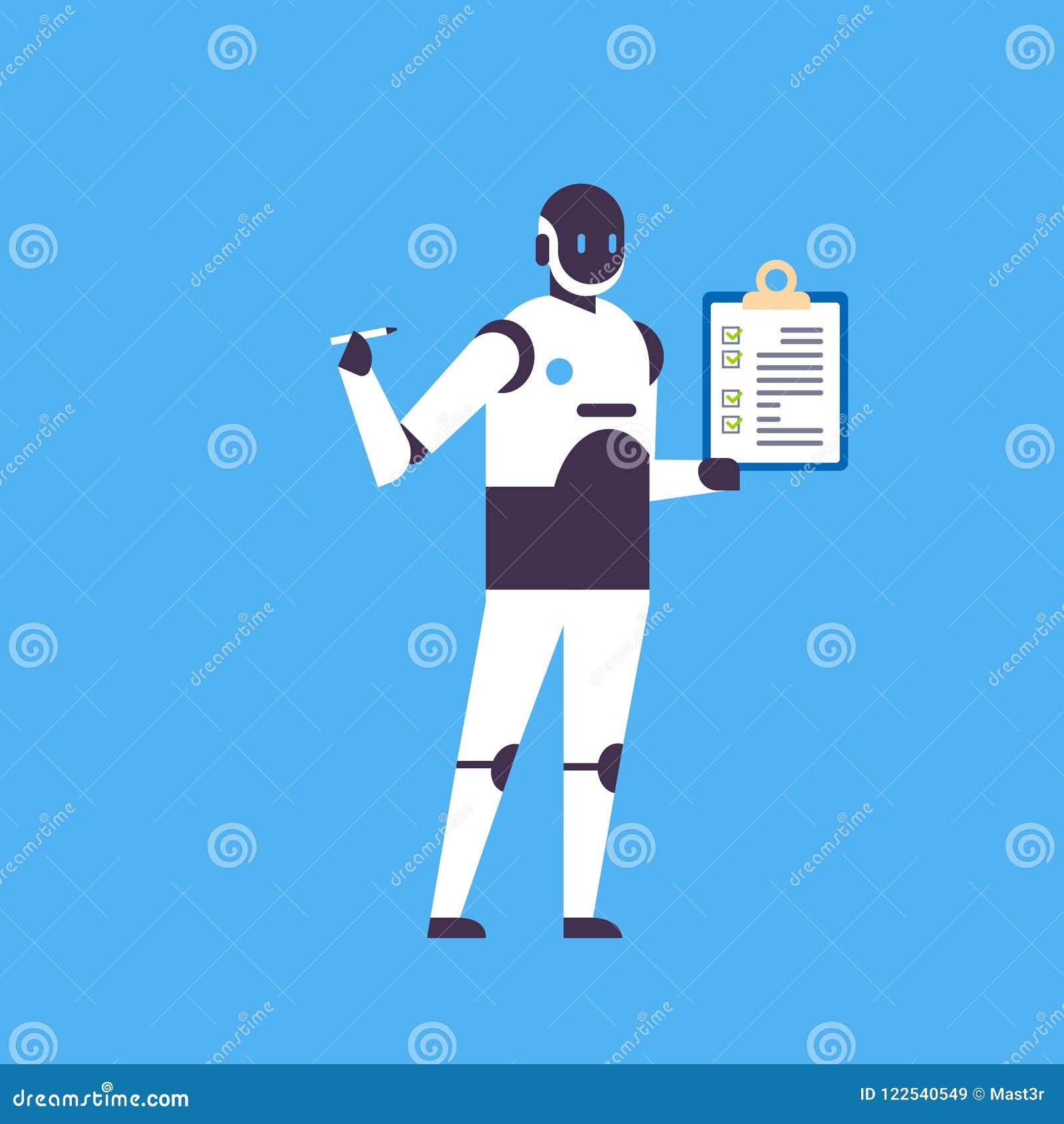 Robot With Checklist Tasks Hand Drawn Outline Doodle Icon. Vector ...