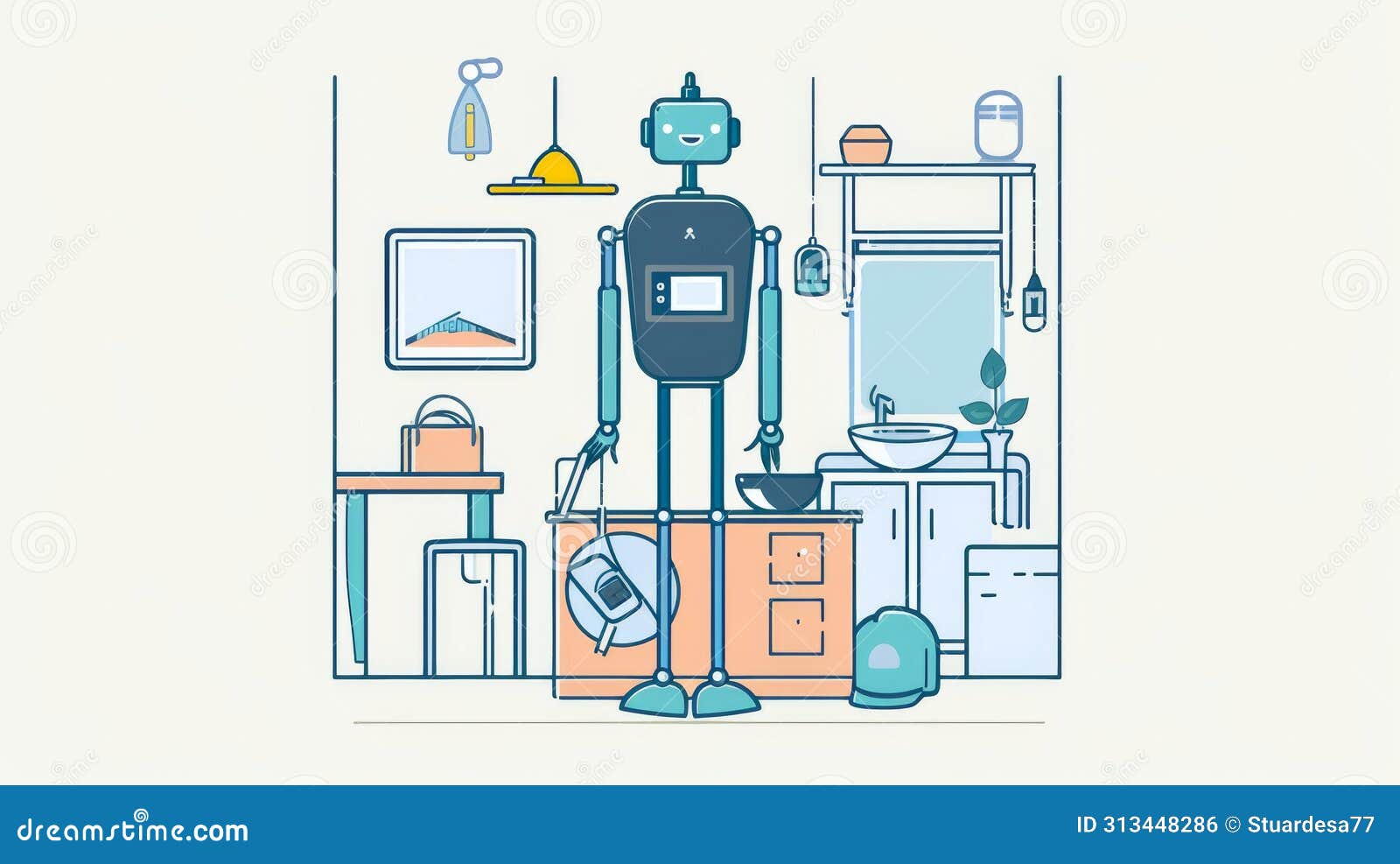 Modern Robot Housekeeper Illustration Stock Illustration - Illustration ...