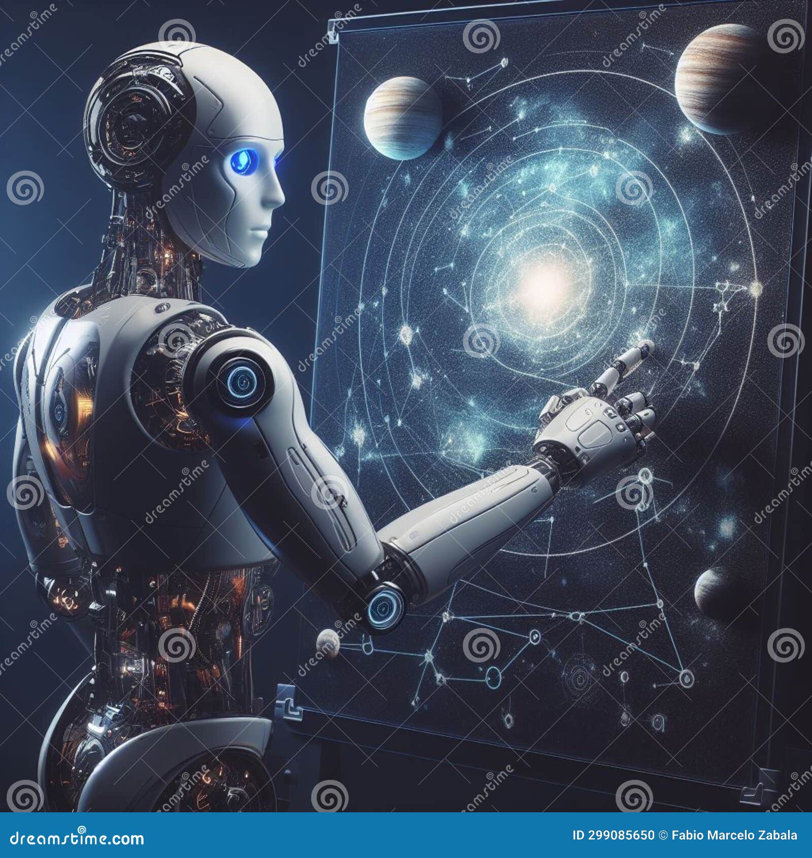 Modern Robot Interacting with an Intergalactic Screen Stock ...