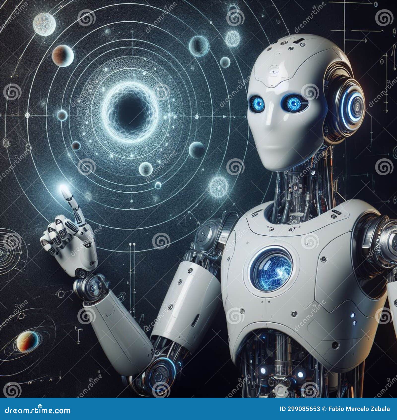 Modern Robot Interacting with an Intergalactic Screen Stock ...