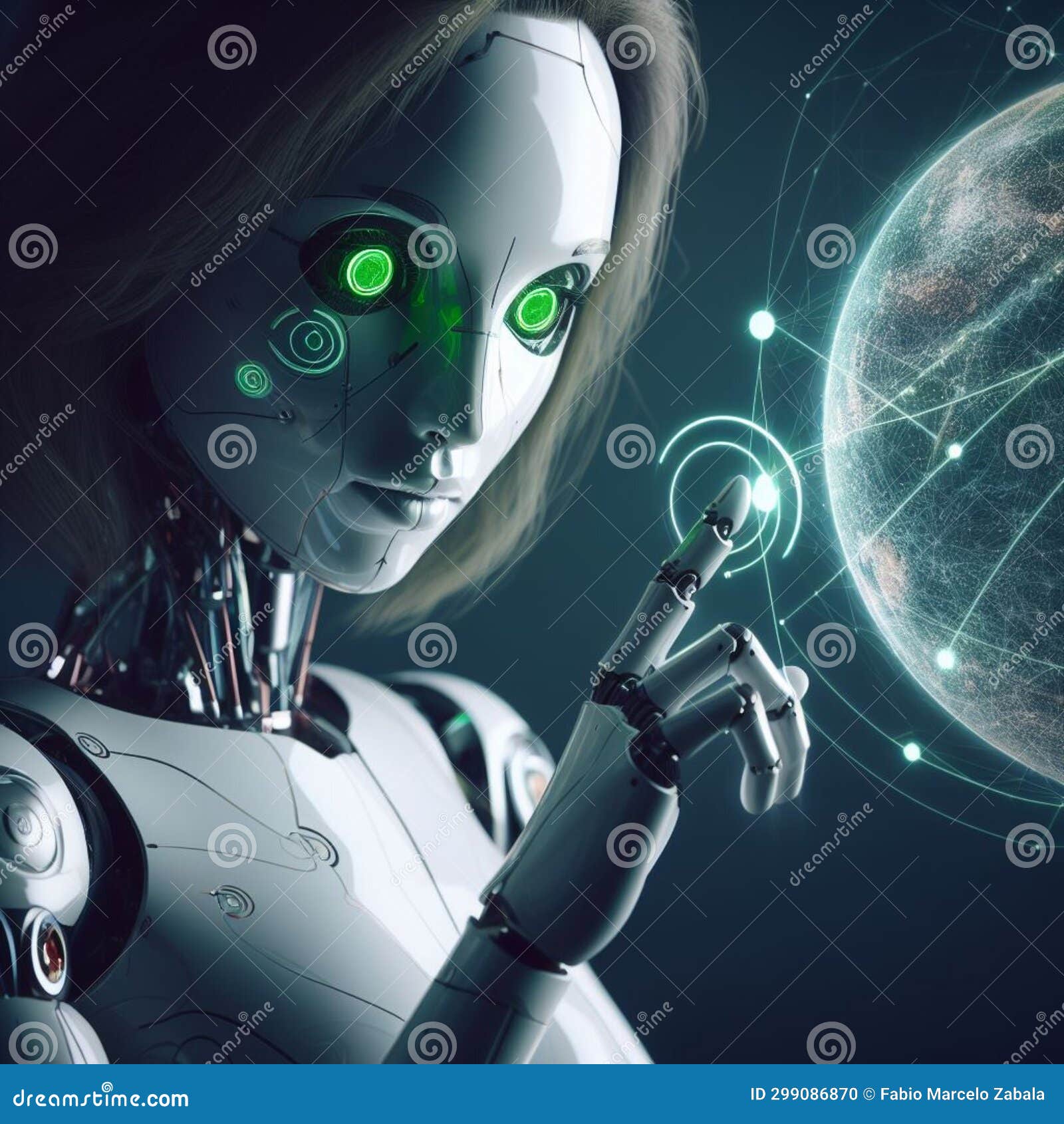 Modern Robot Interacting with an Intergalactic Screen Stock ...