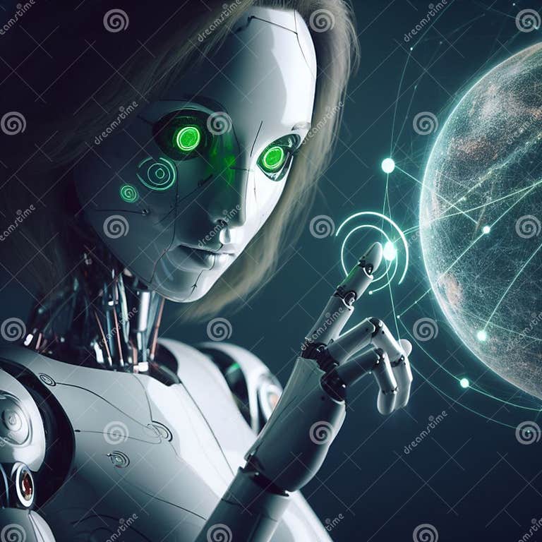 Modern Robot Interacting with an Intergalactic Screen Stock ...