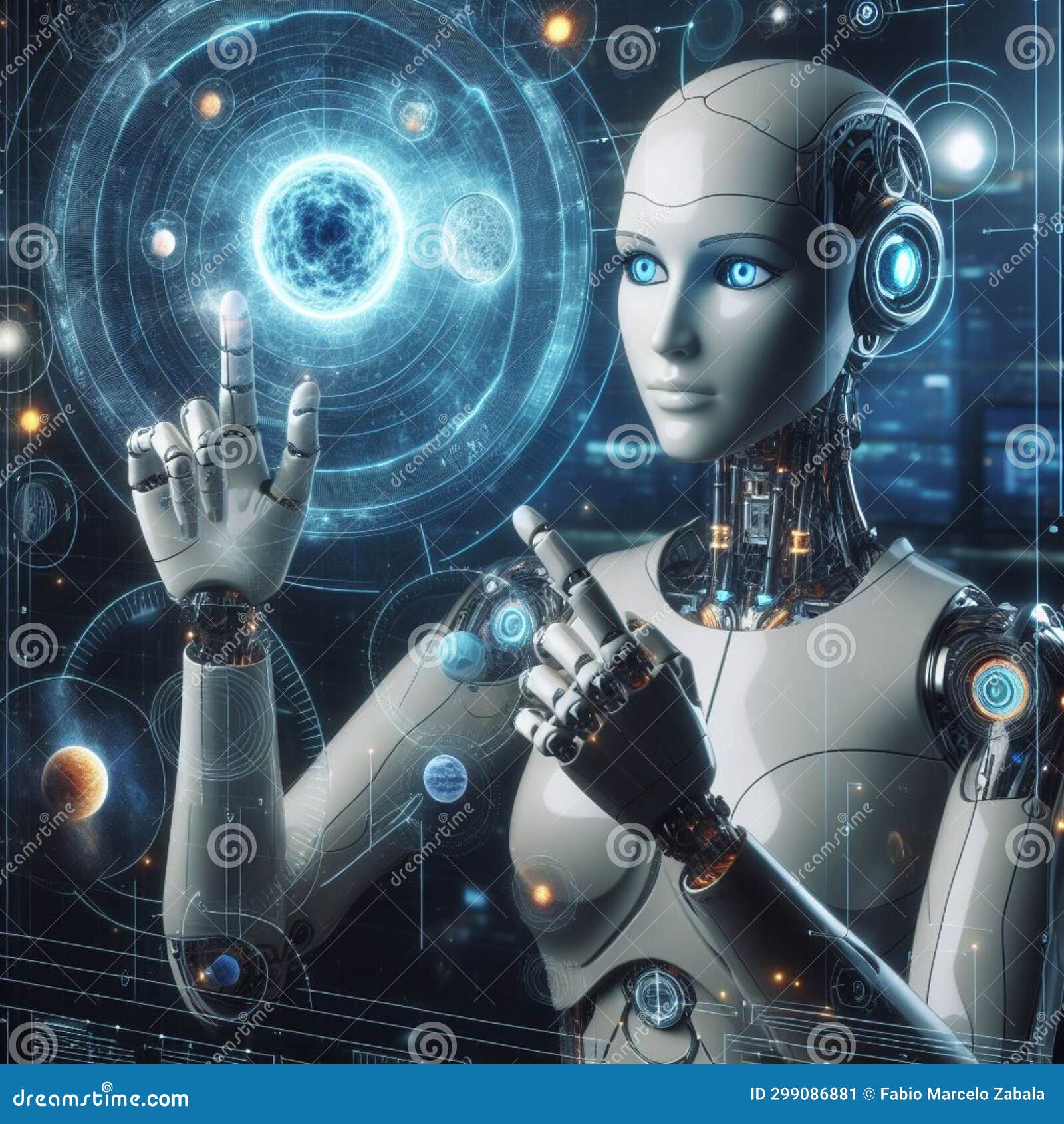 Modern Robot Interacting with an Intergalactic Screen Stock ...