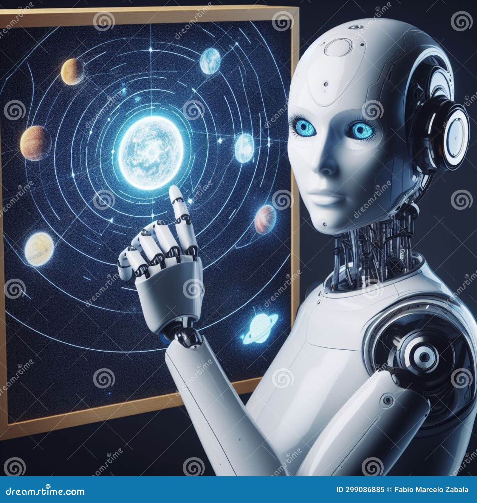 Modern Robot Interacting with an Intergalactic Screen Stock ...