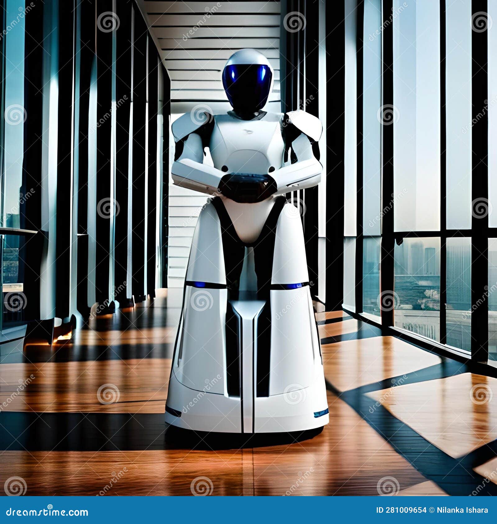 A Modern Robot is in a Interior of a Building Stock Illustration ...