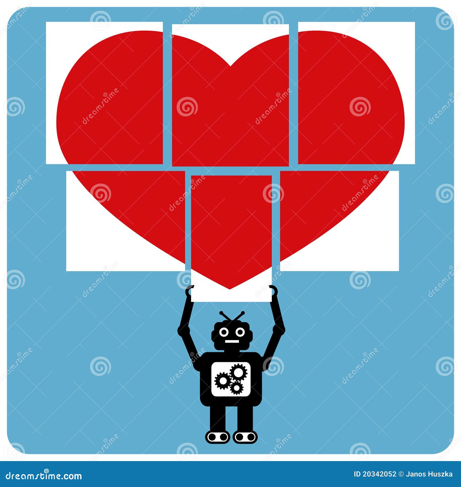 Modern Robot with Jigsaw Happy Heart Stock Vector - Illustration of ...