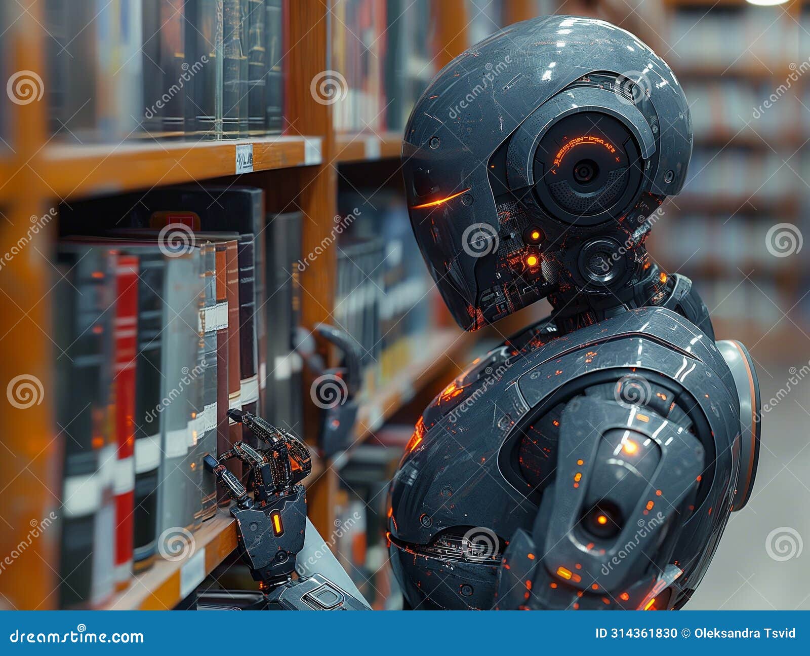 Modern Robot in the Library Reads Books, AI Research of Robot and ...
