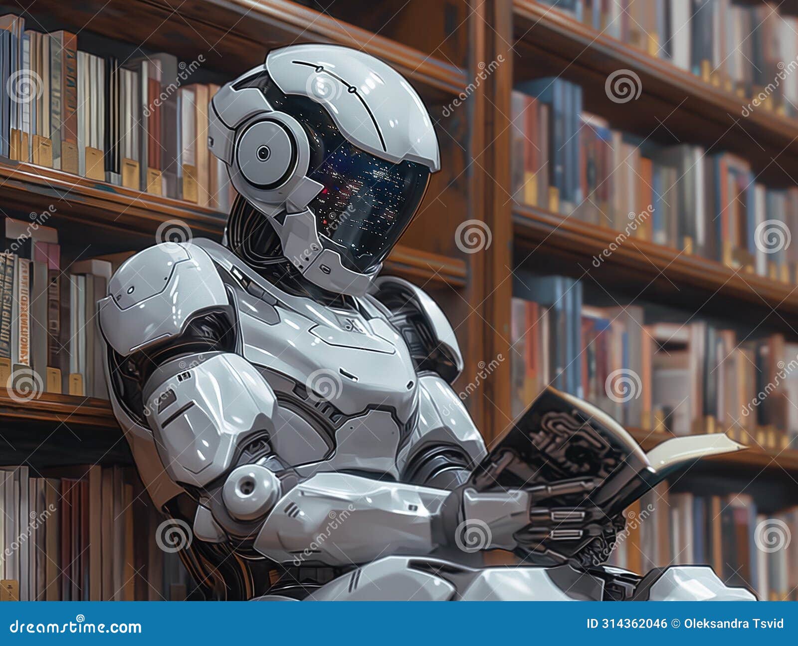 Modern Robot in the Library Reads Books, AI Research of Robot and ...