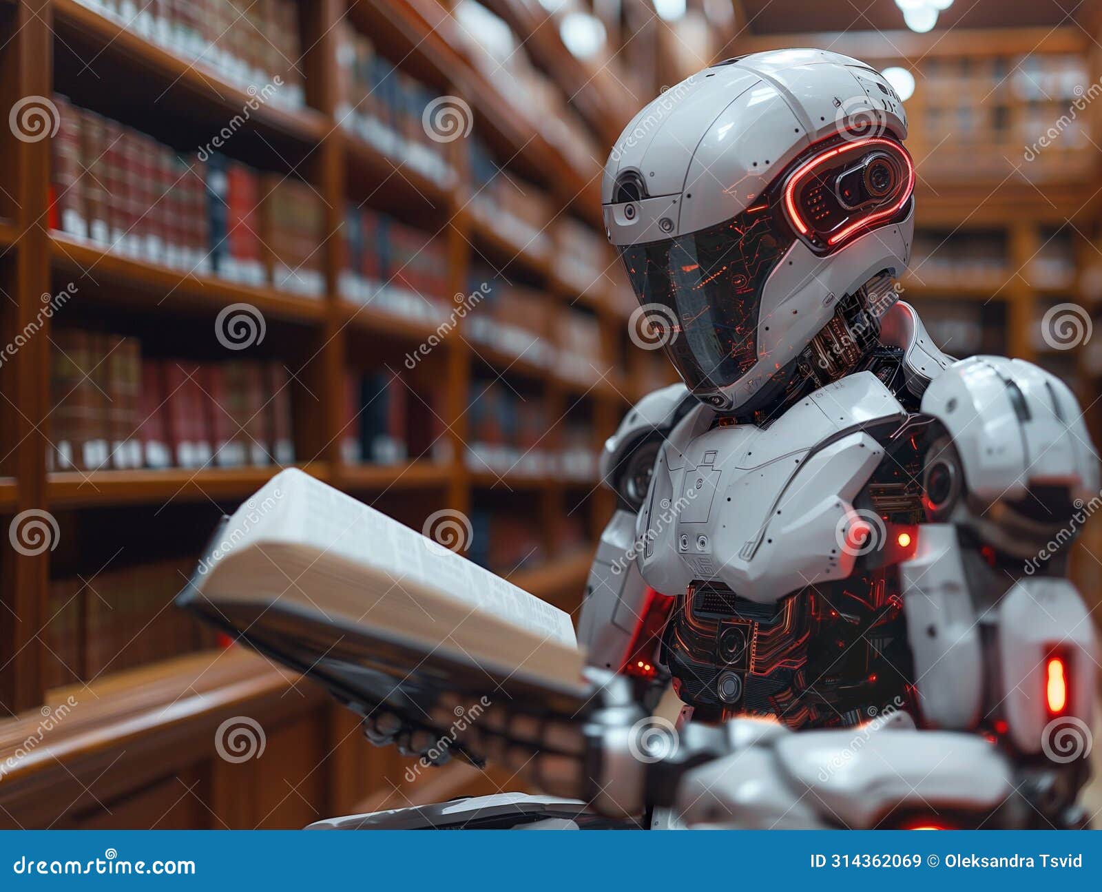 Modern Robot in the Library Reads Books, AI Research of Robot and ...