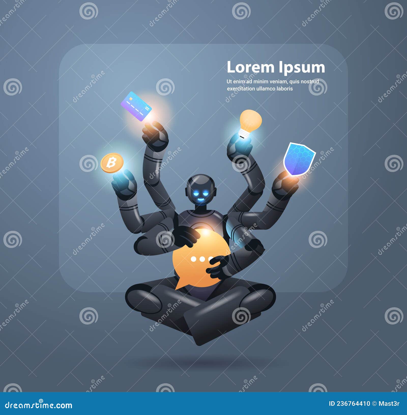 Modern Robot with Many Hands Multitasking Robotic Character Artificial ...