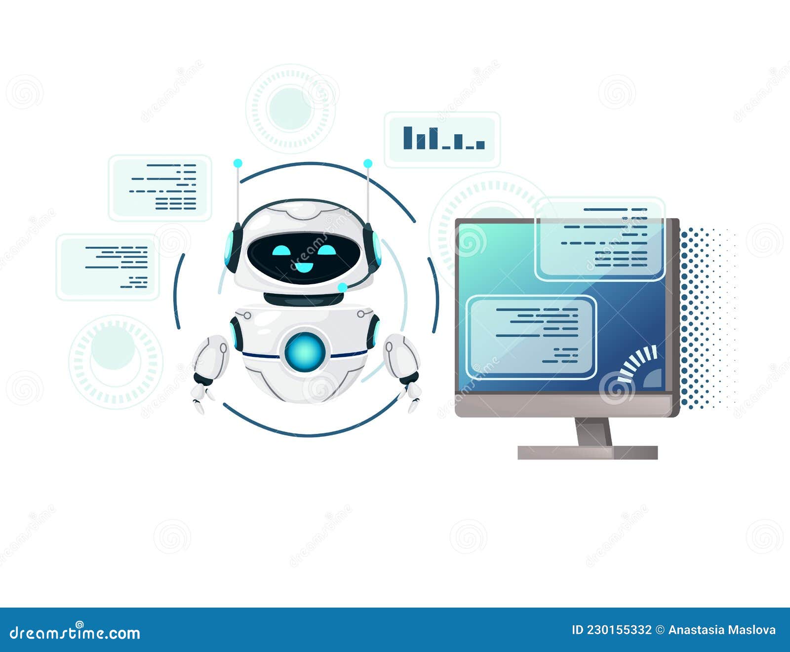 Modern Robot Mascot Help Assistant Concept Vector Illustration on White ...