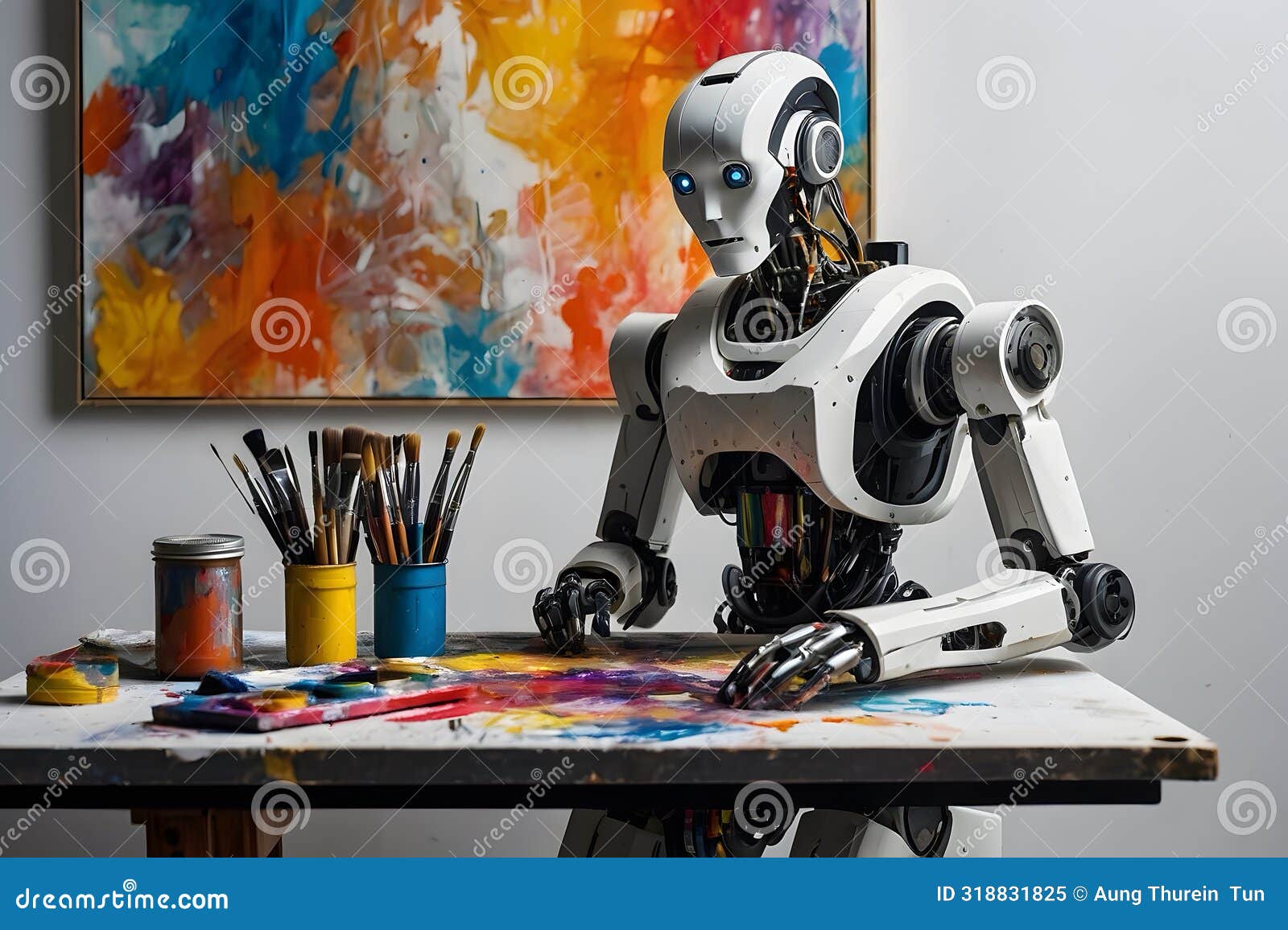 A Modern Robot Painting a Masterpiece on a Canvas Stock Image - Image ...