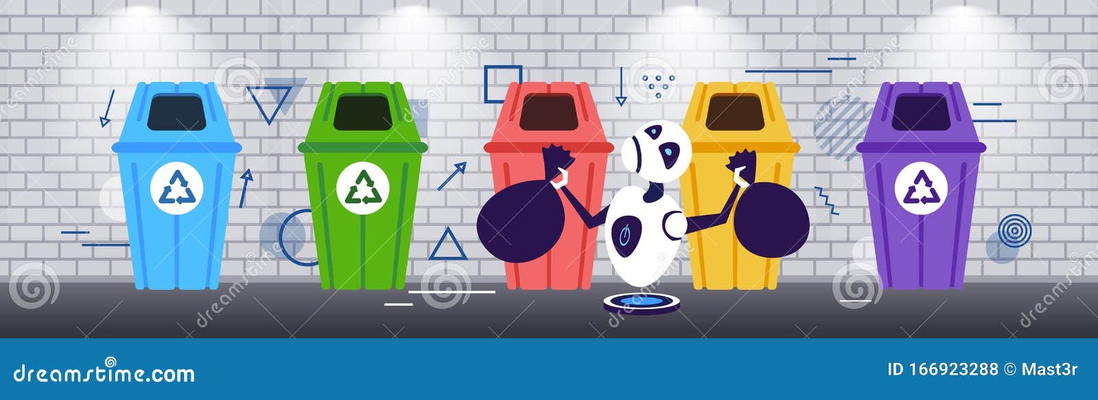Modern Robot Putting Garbage Bags in Different Types of Recycling Bins ... Modern Robot Putting Garbage Bags in Different Types of Recycling Bins ...
