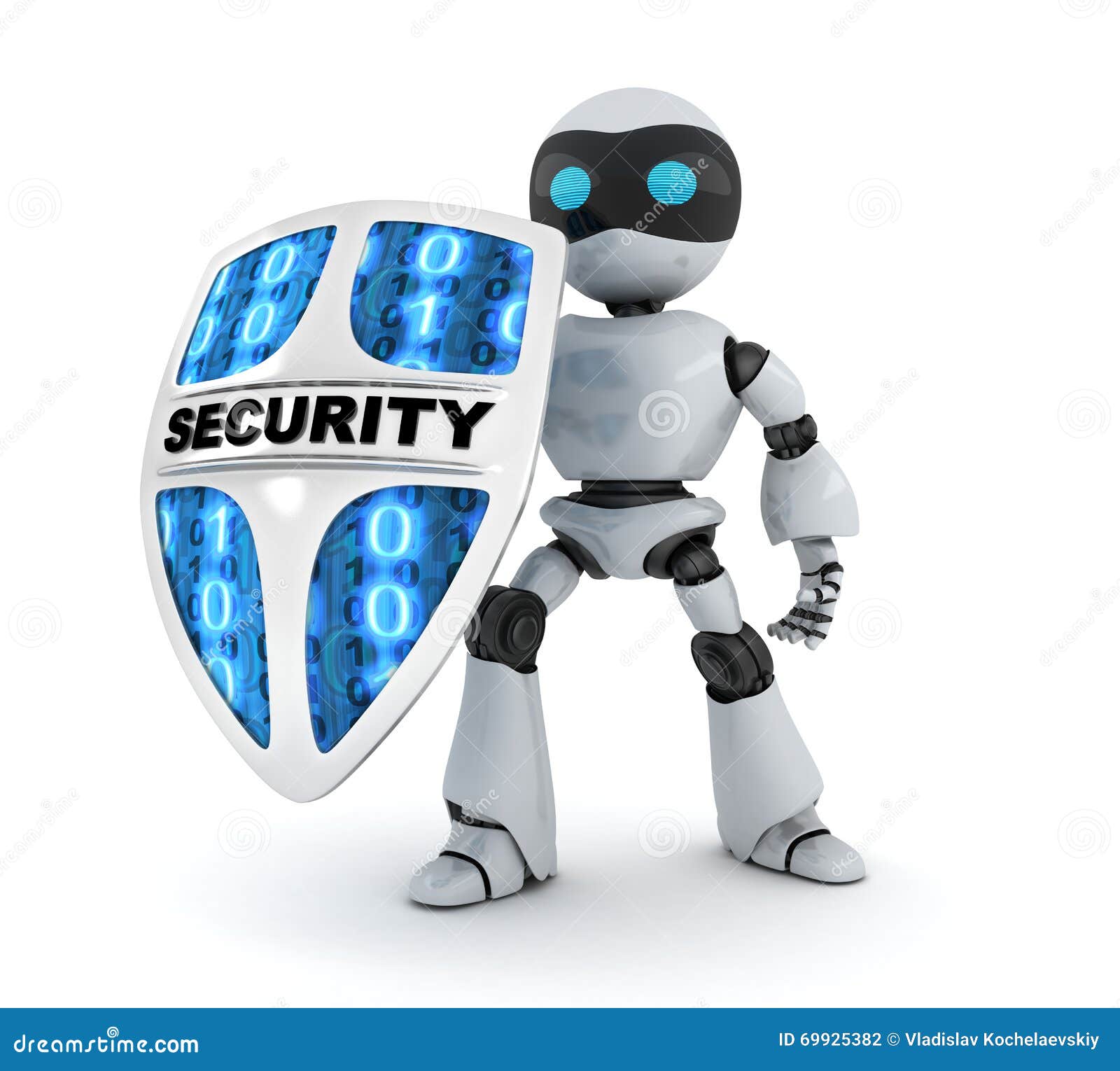 Modern Robot and Shield Security Stock Illustration - Illustration of ...