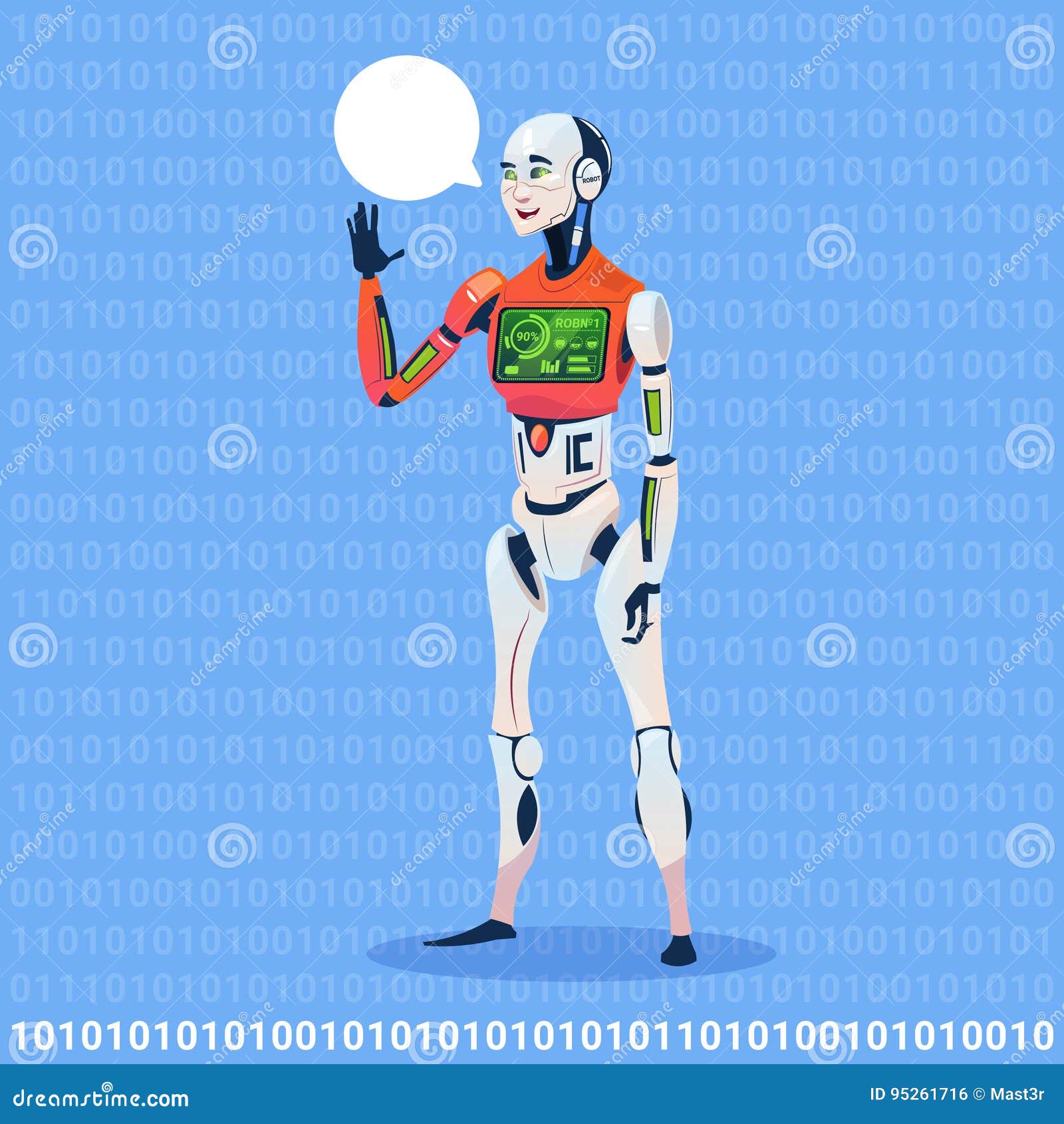 Modern Robot Show Chat Bubble Message with Full Battery Charge ...