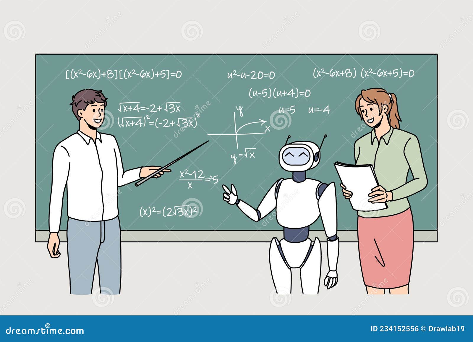 Digital Robot Helping Teachers at Board in Classroom Stock Vector ...