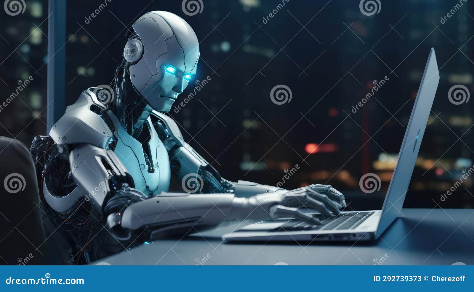 Modern Robot Typing on Laptop Stock Image - Image of development ...