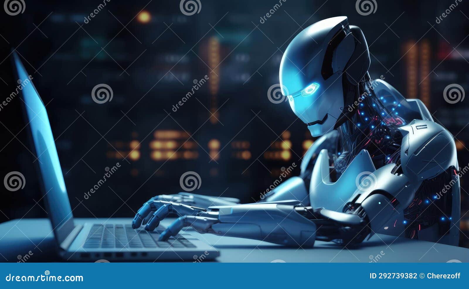 Modern Robot Typing on Laptop Stock Photo - Image of engineer, process ...
