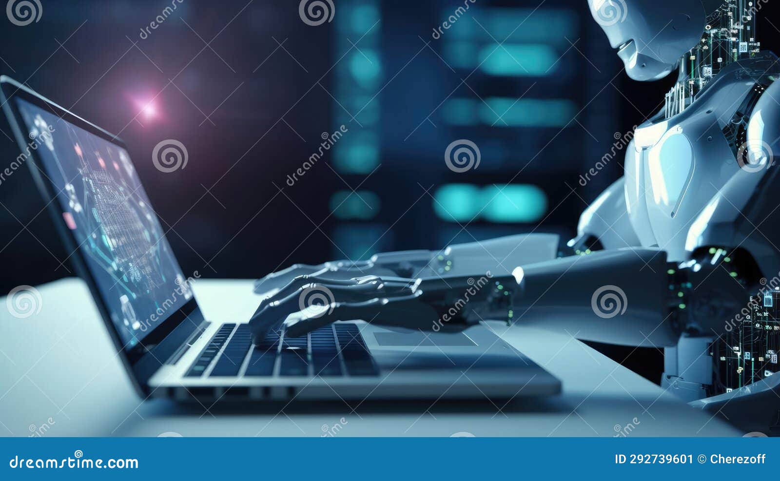 Modern Robot Typing on Laptop Stock Image - Image of online ...