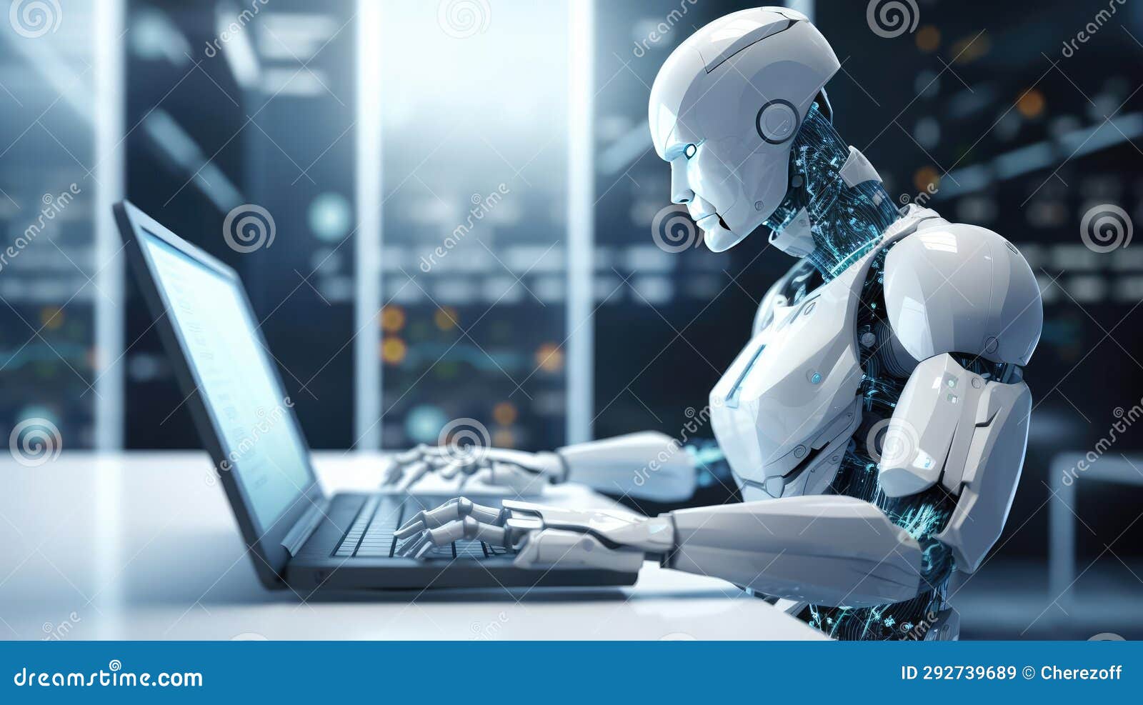 Modern Robot Typing on Laptop Stock Image - Image of robotic ...