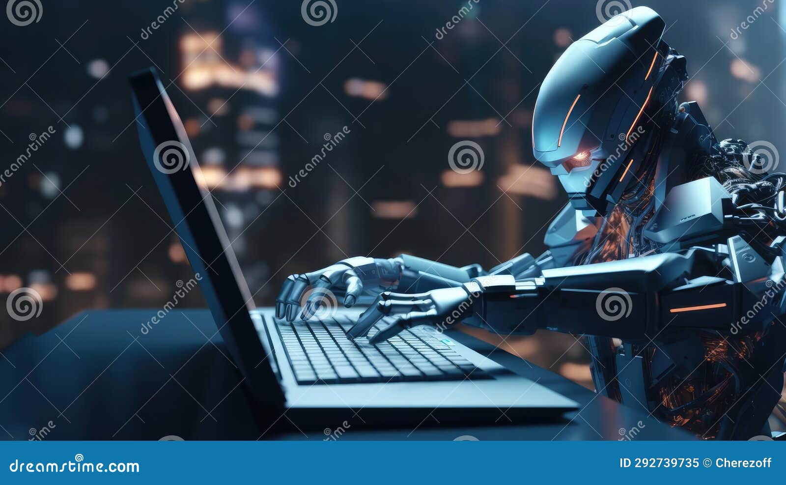 Modern Robot Typing on Laptop Stock Image - Image of technology ...