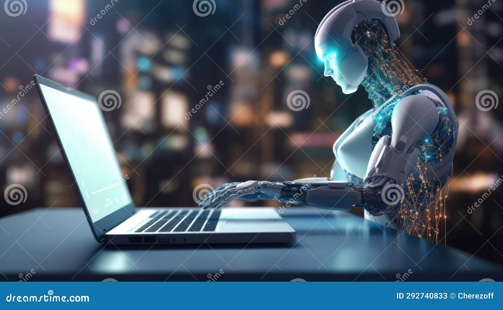 Modern Robot Typing on Laptop Stock Image - Image of process, robot ...