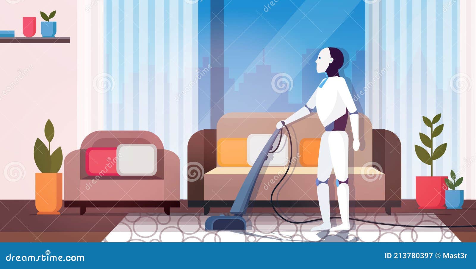Modern Robot Using Vacuum Cleaner Robotic Character Doing Housework ...
