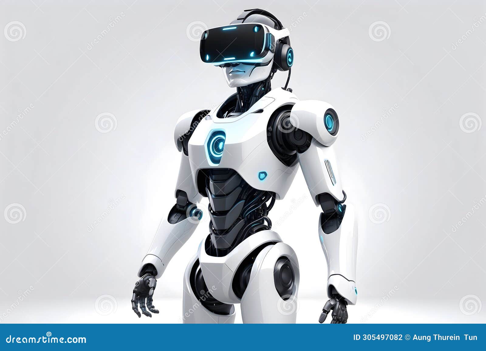 A Modern Robot with VR Headset with an Isolated Background Stock ...